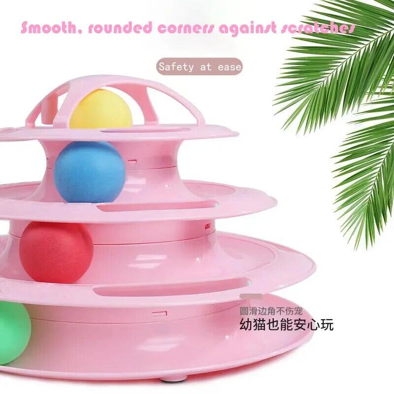 4 Levels Turnable Toys for Cats Accessories Tower Tracks with Balls Cat ...