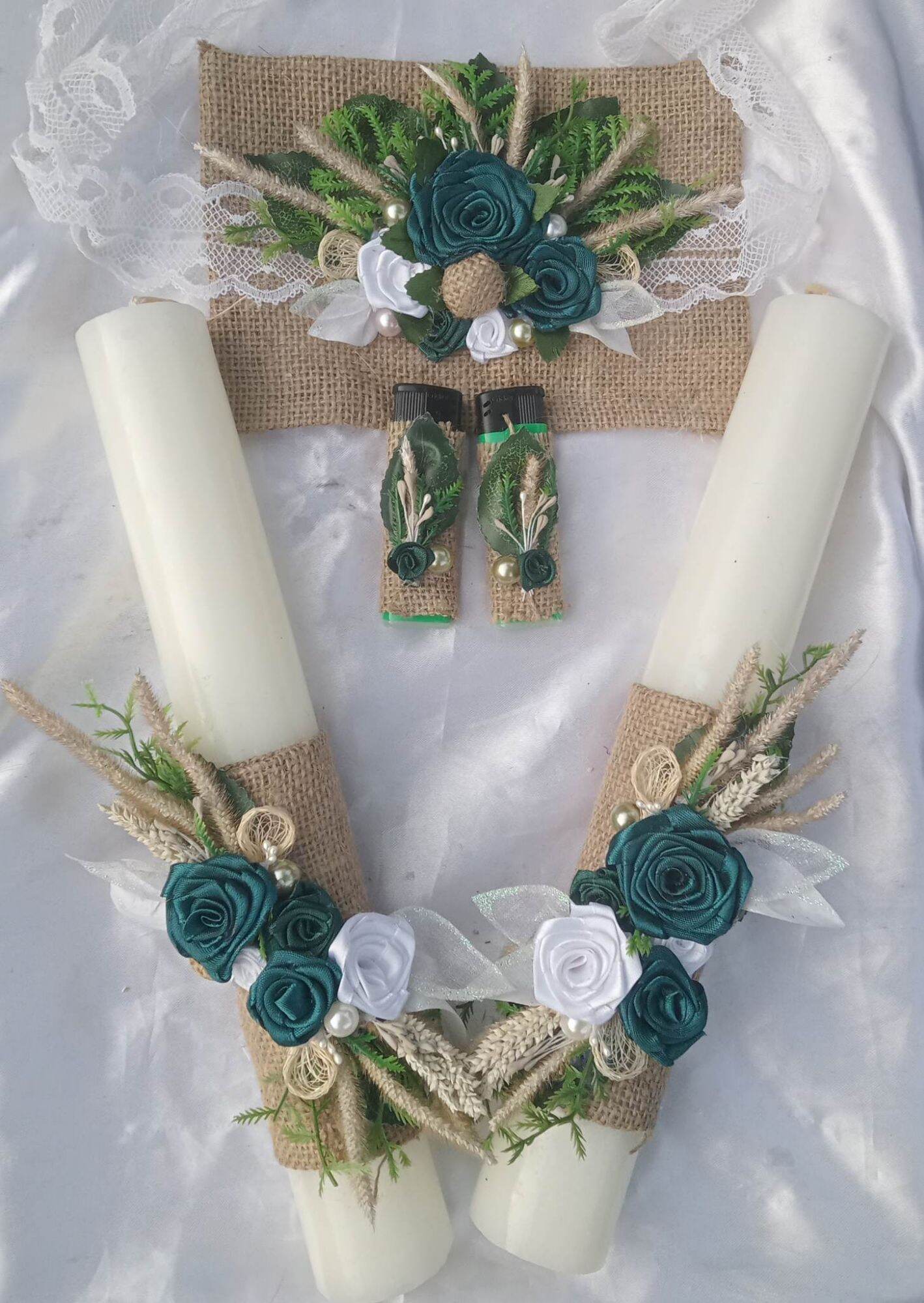 Set Wedding Unity Candles+Bible Cover+Matches