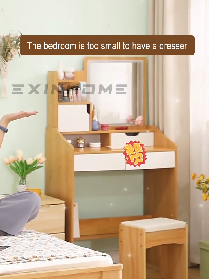 Dressing Table Stool Bedroom Vanity Set Makeup Drawer Lock Desk with ...