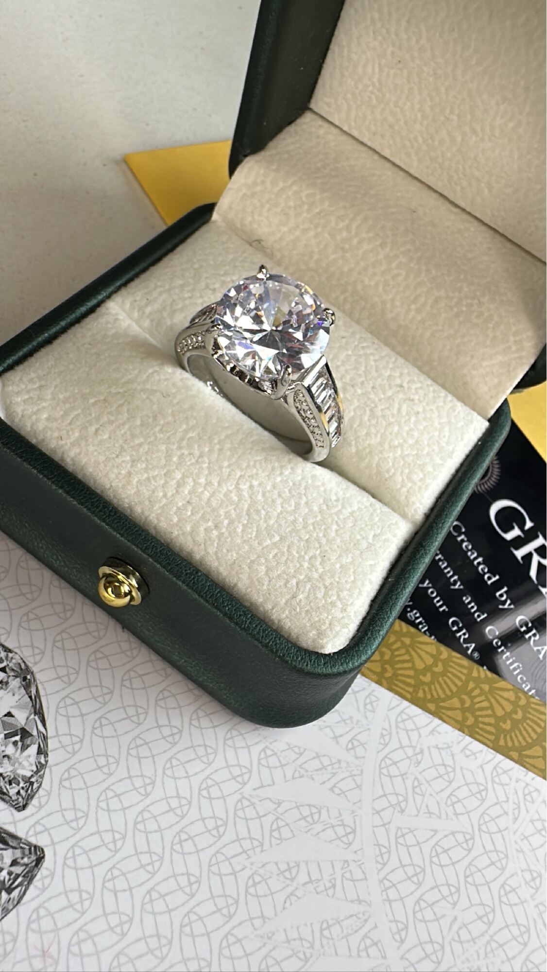 3 carat Round brilliant Ring with side stones Moissanite Diamond with ...