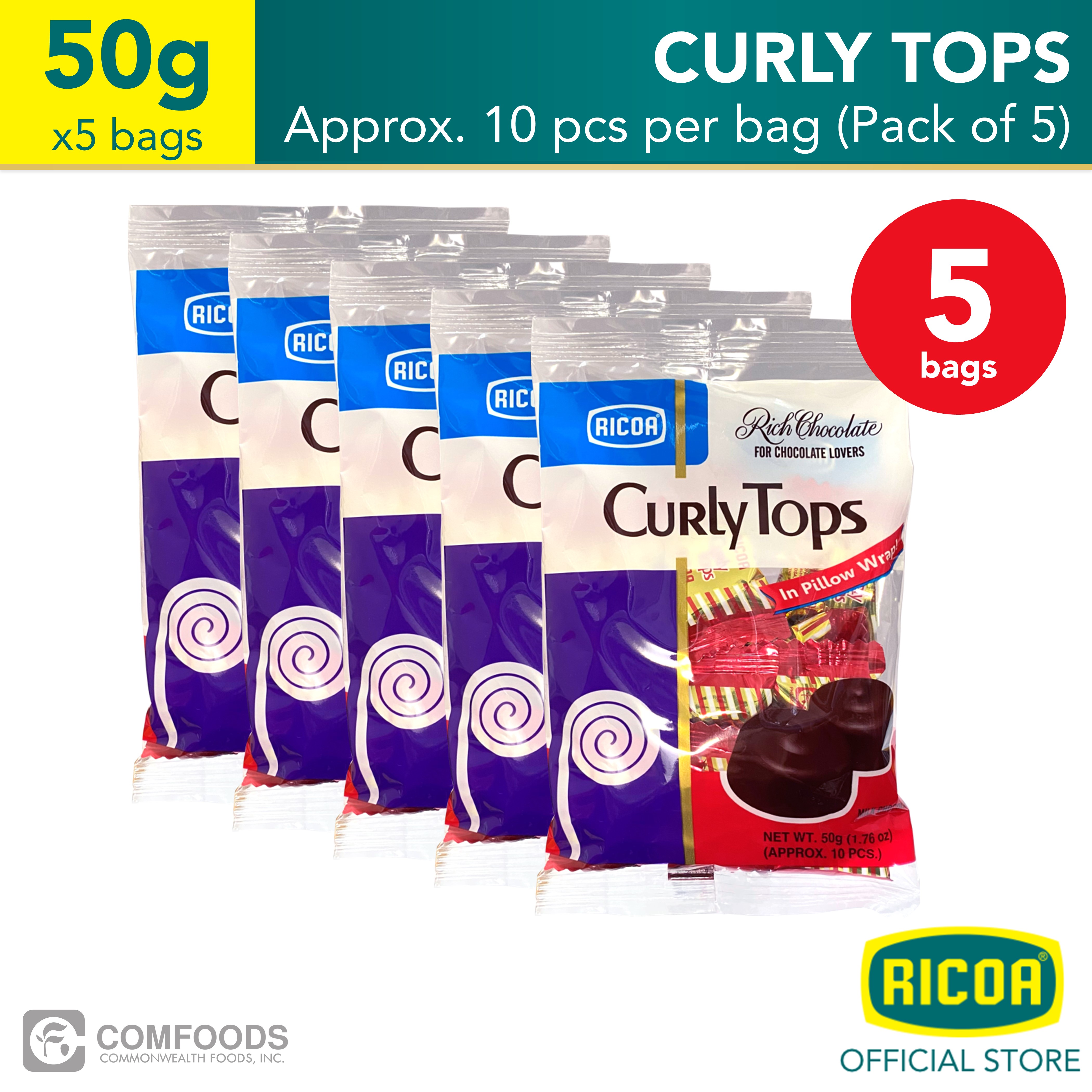 RICOA Curly Tops Milk Chocolate 50g (10s) | Lazada PH