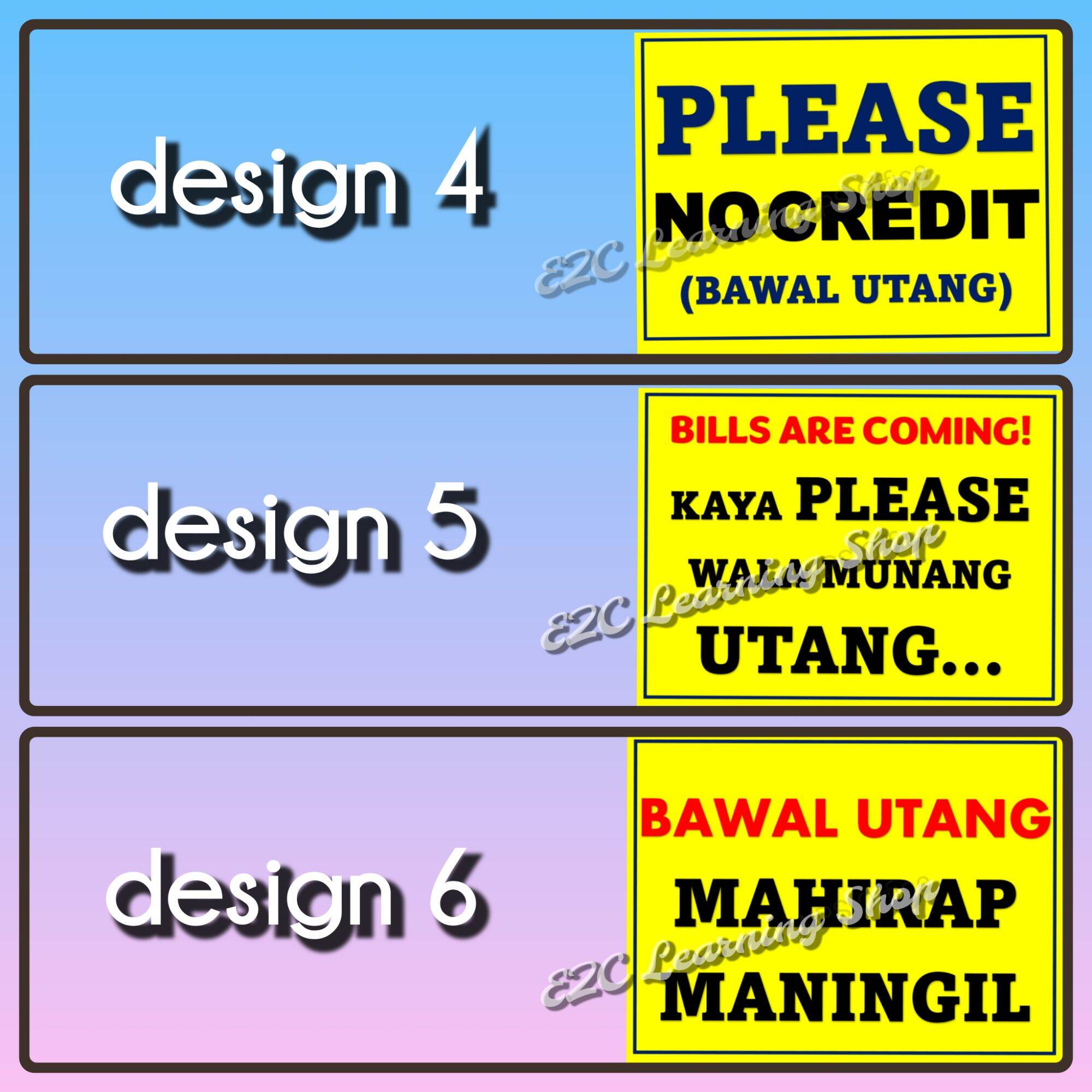 Bawal Utang Signage Laminated-A4 size |EZC Learning Shop | Lazada PH