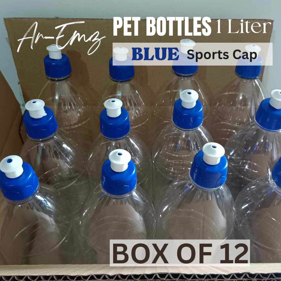Ar-Emz Box of 12 Empty Clear Plastic Bottles With Colored Sports Cap ...
