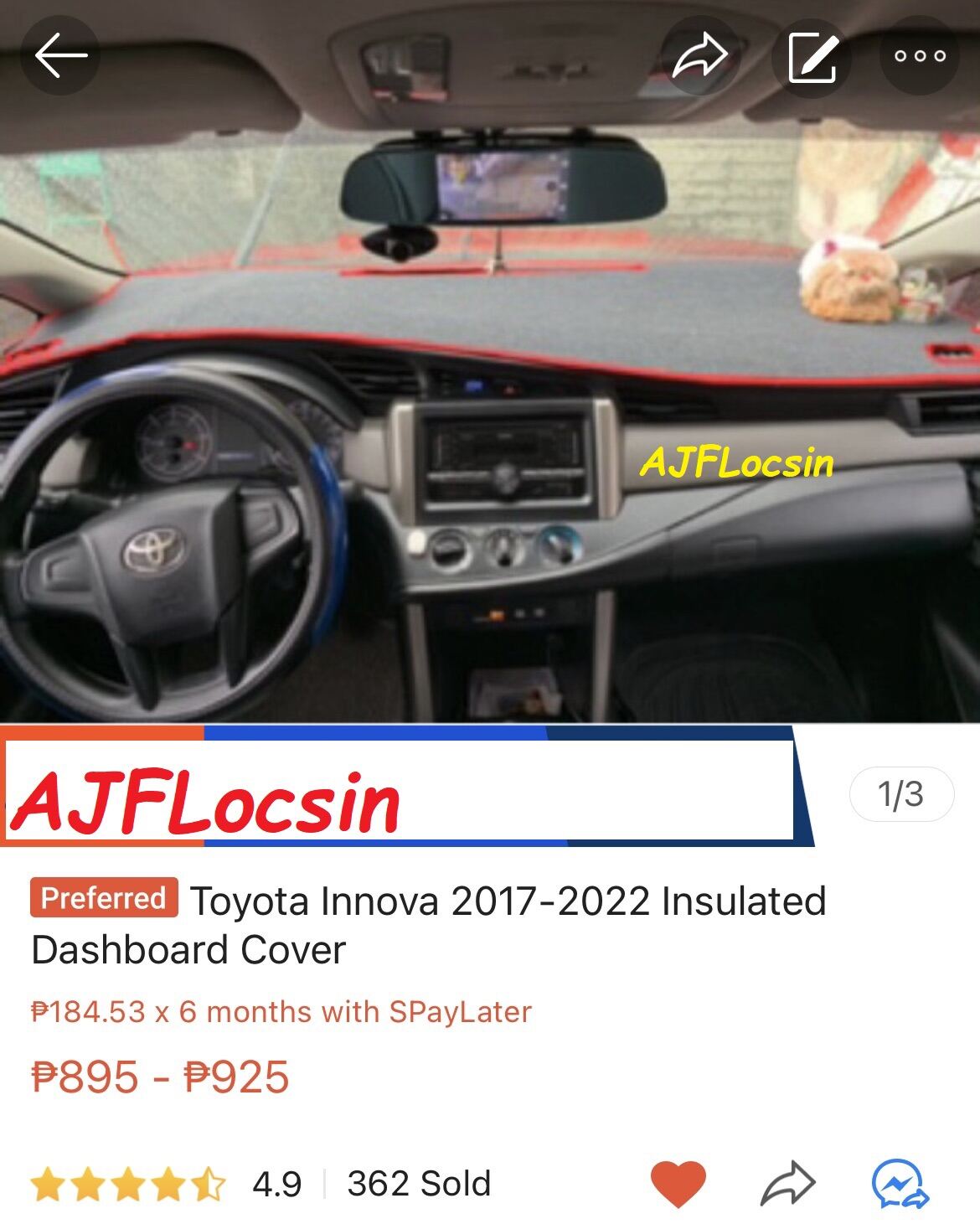 Toyota Innova 2017-2023 Insulated Dashboard Cover | Lazada PH