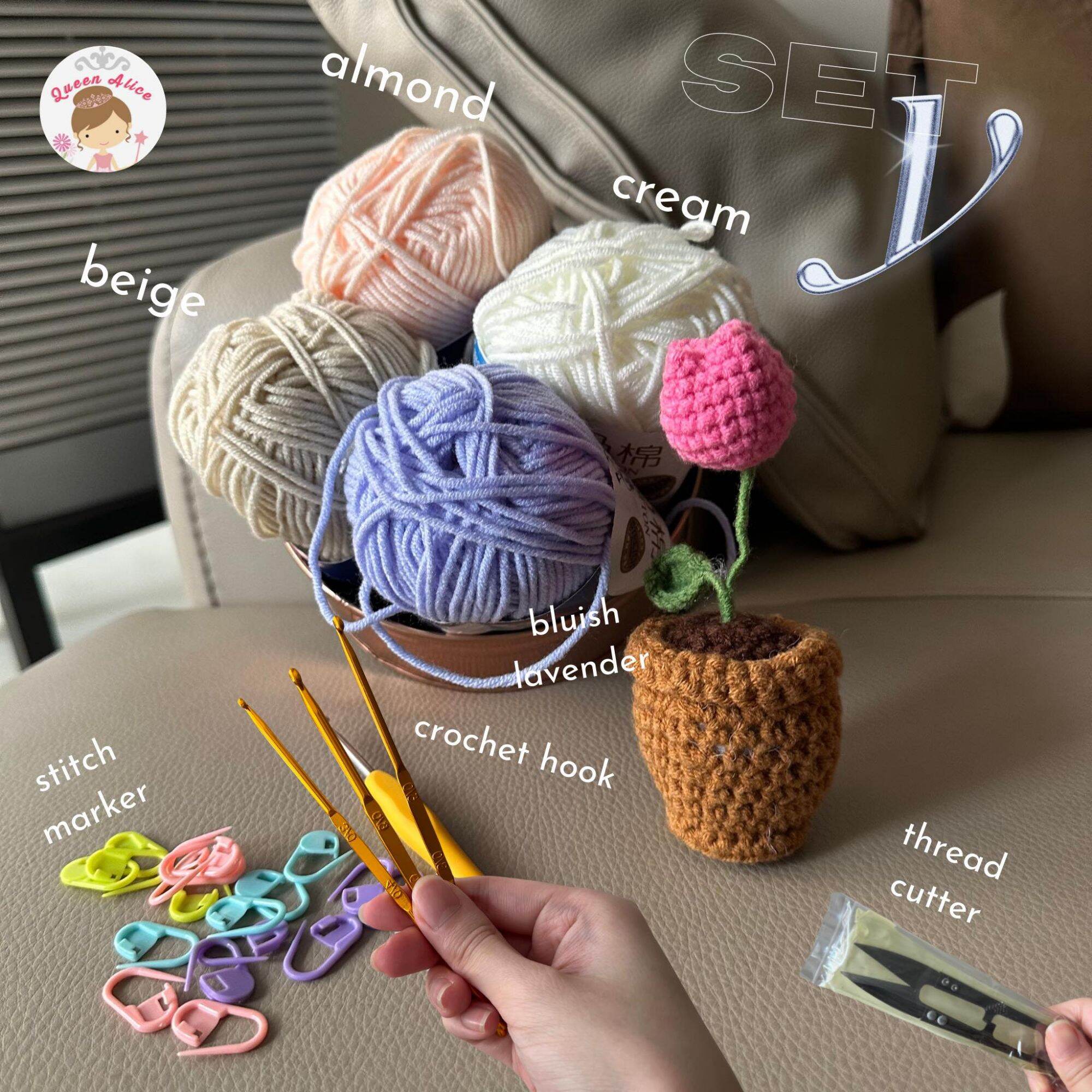 Premium Yarn Sets ( 4 Yarns / 1 Gold Double Size Hook / Stitch Markers ...