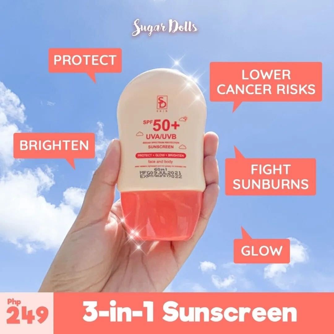 SUGAR DOLLS SD SKIN 3-in-1 FACE & BODY SUNSCREEN 60ML WITH SPF 50+ UVA/UVB