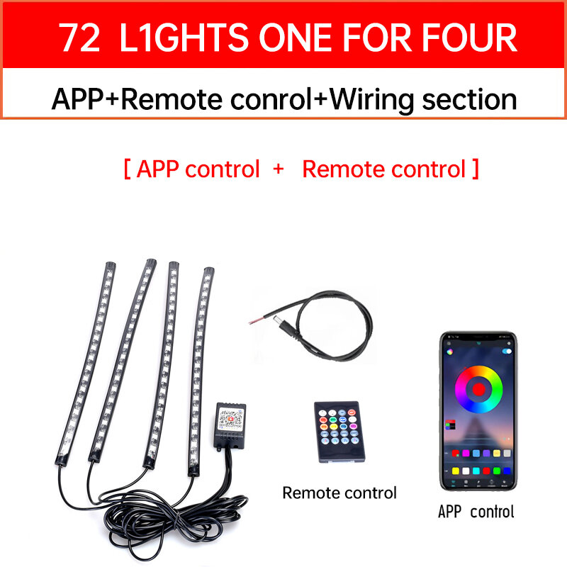 RGB APP LED Motorcycle Car Atmosphere Foot Light Remote Control ...