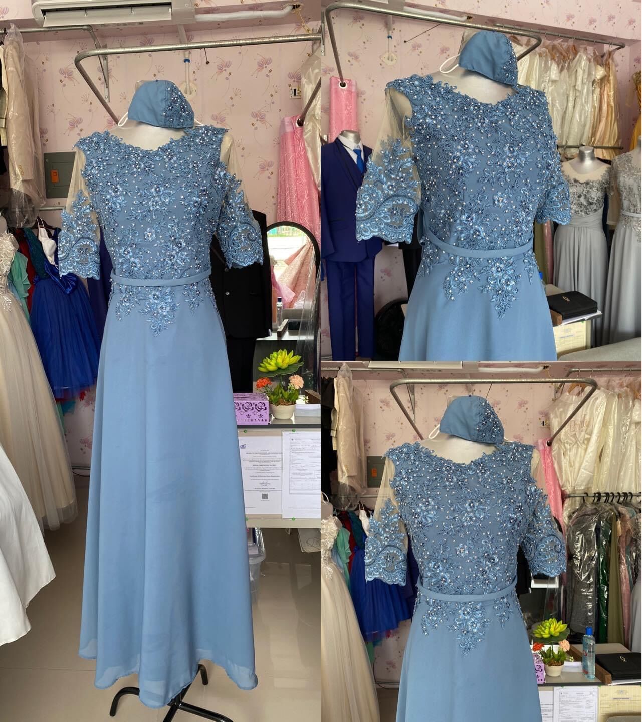 Dusty Blue Laced Long Gown | Lazada PH