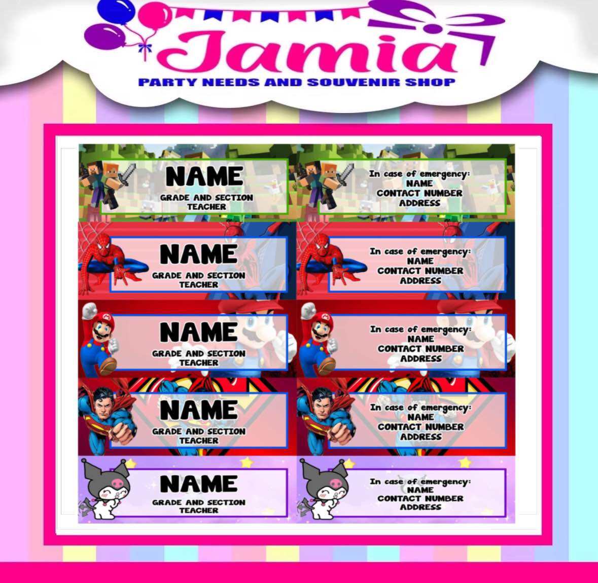 Laminated/PVC Name Tag for School Available All Characters | Lazada PH