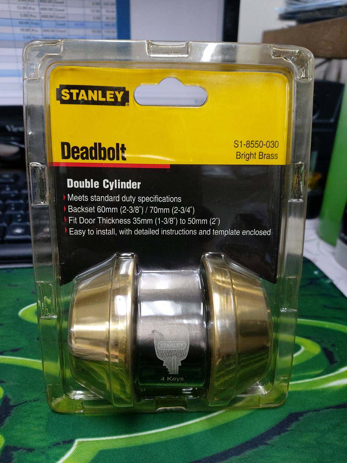 STANLEY DOUBLE CYLINDER DEADBOLT #S18550-030 BRIGHT BRASS GOLD DOUBLE ...