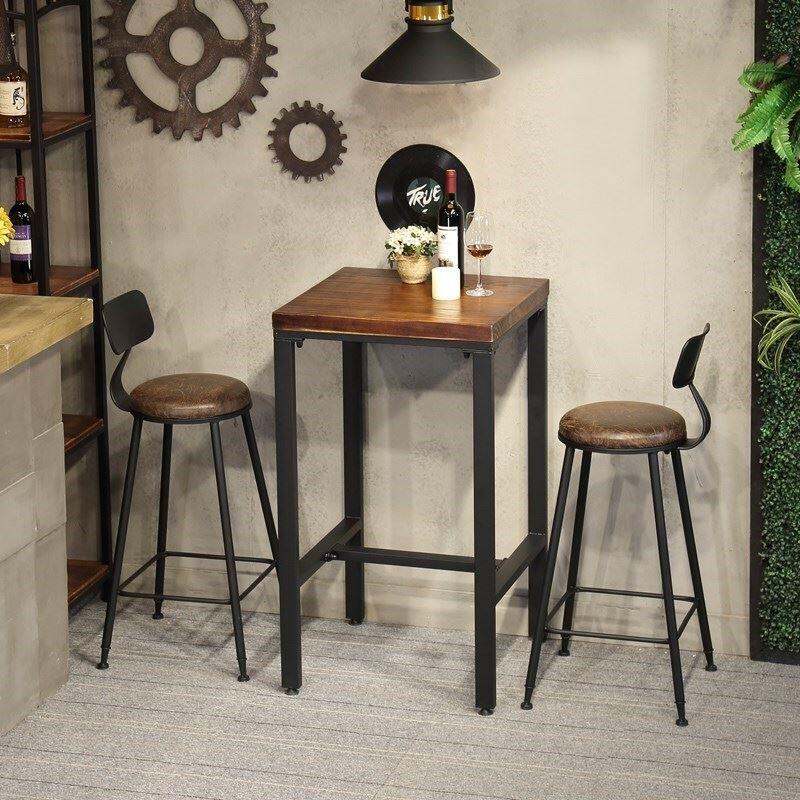 Wrought Iron High Leg Other Table Solid Wood Small Square Table Bar ...