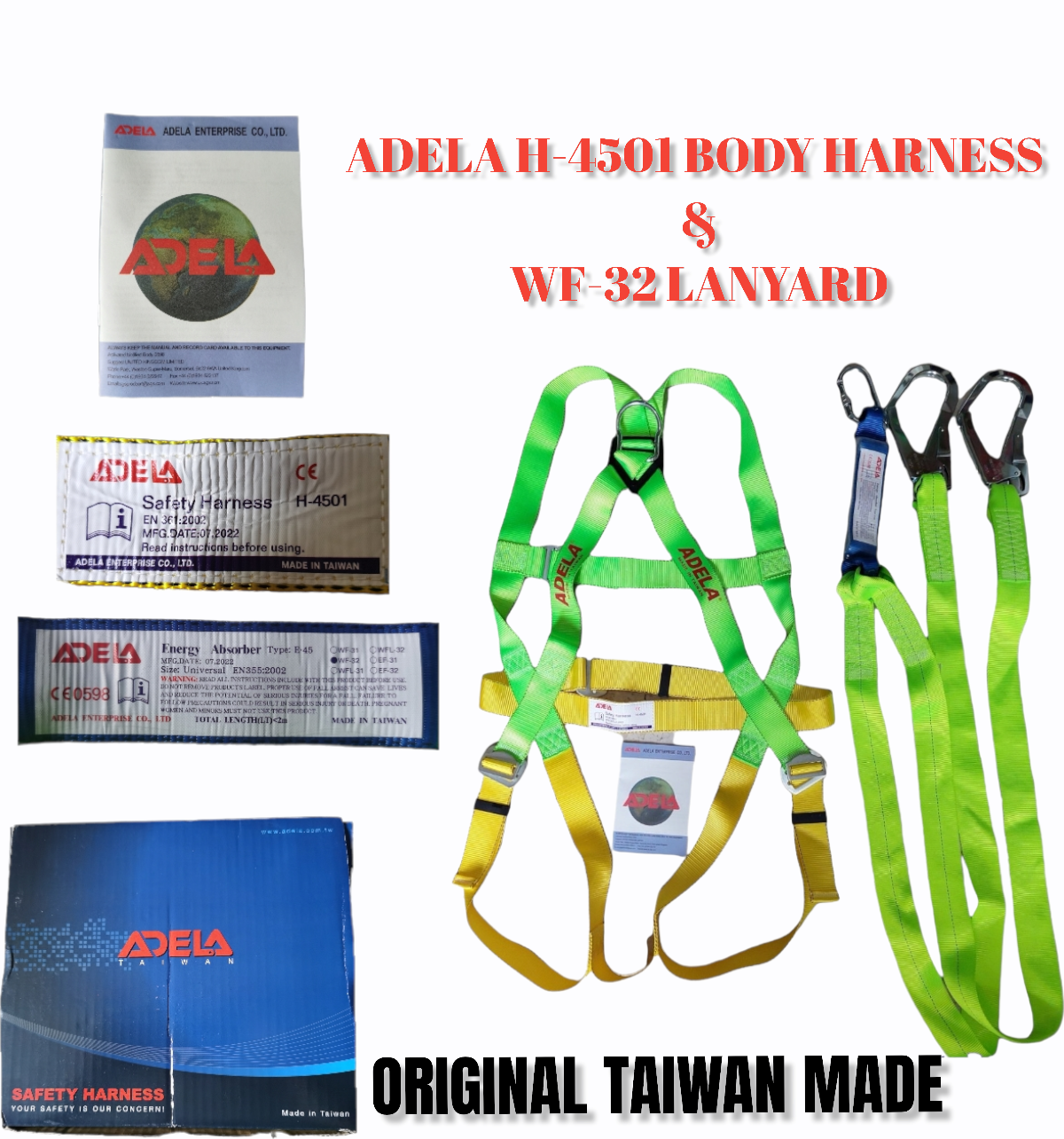 ADELA FULL BODY HARNESS H-4501 AND WEBBING DOUBLE LANYARD WF32 SET ...