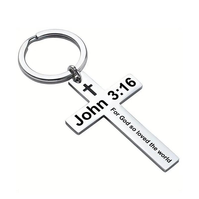 Christian Bible Verse Cross Pendant Keychain Stainless Steel Religious ...