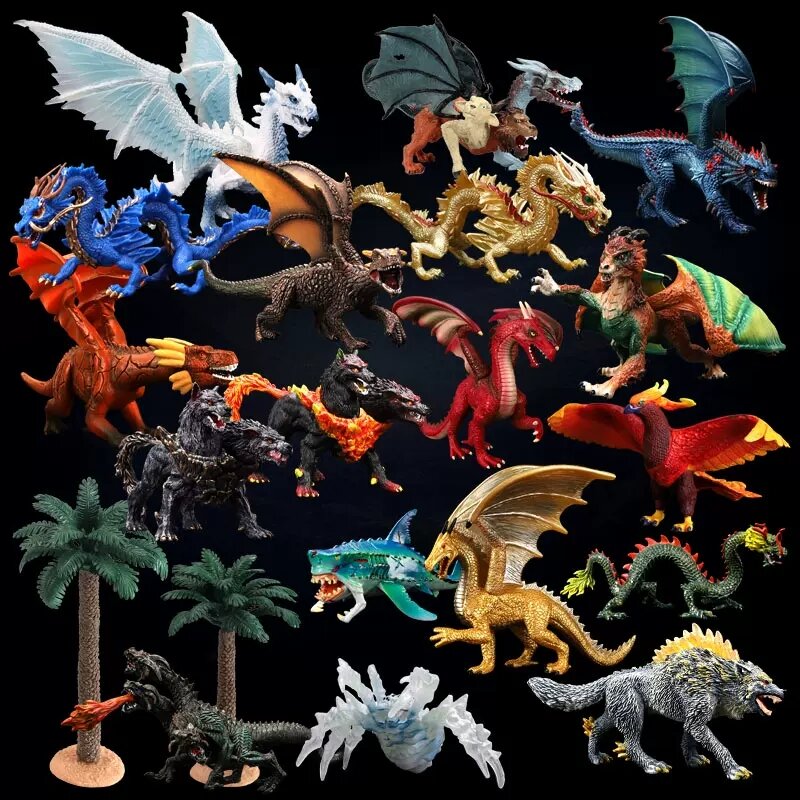 Genuine Simulation Magic Ice Dragon Plastic Model Ice Monster Snow Wolf ...