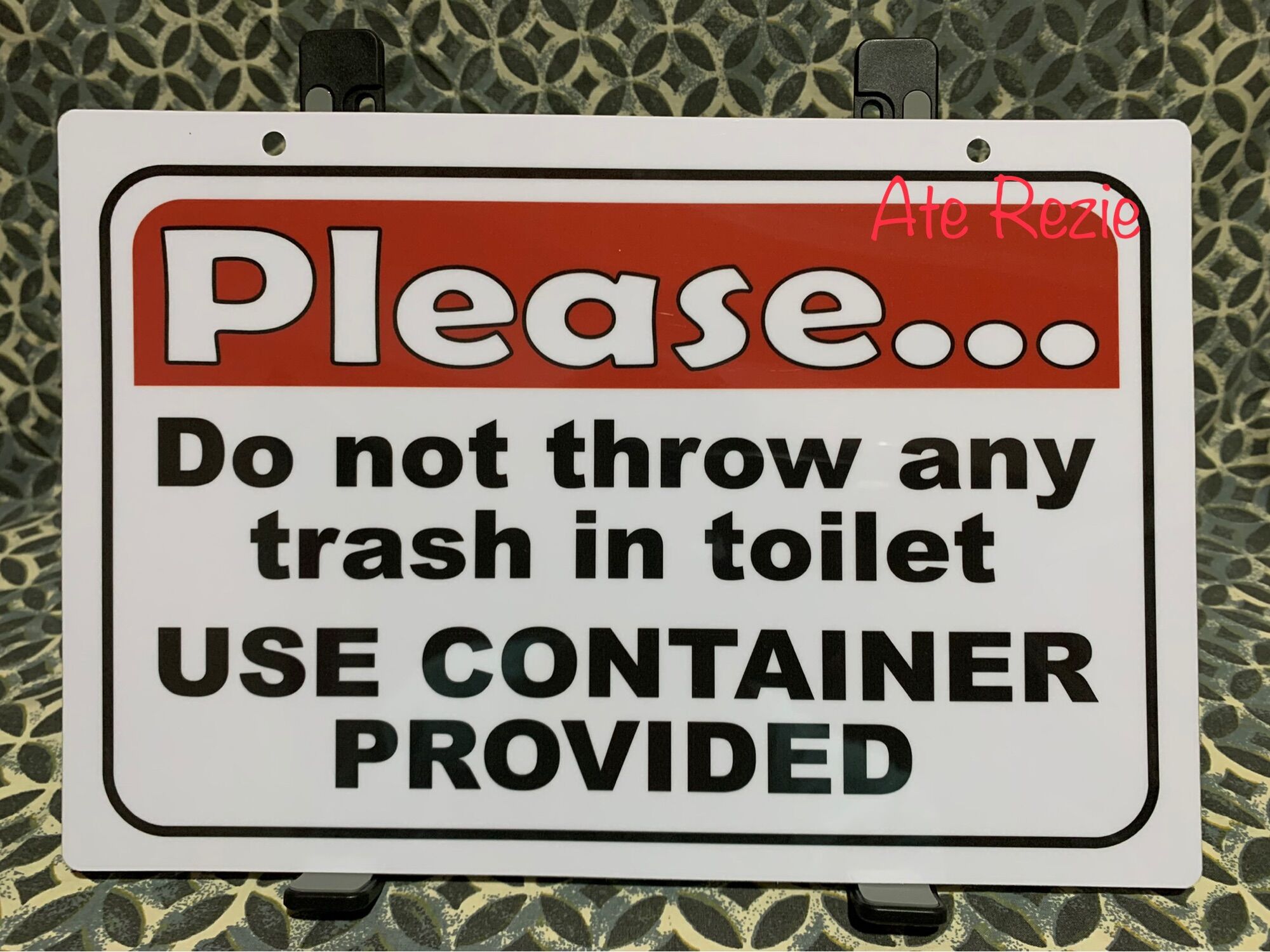 PLEASE Do Not Throw Any Trash In Toilet USE CONTAINER PROVIDE PVC Wall PLEASE Do Not Throw Any Trash In Toilet USE CONTAINER PROVIDE PVC Wall