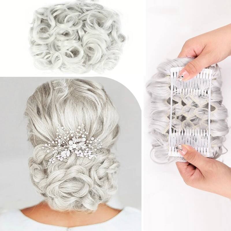 Short Messy Curly Dish Hair Bun Extension Easy Stretch hair Combs Clip in Ponytail Extension ...