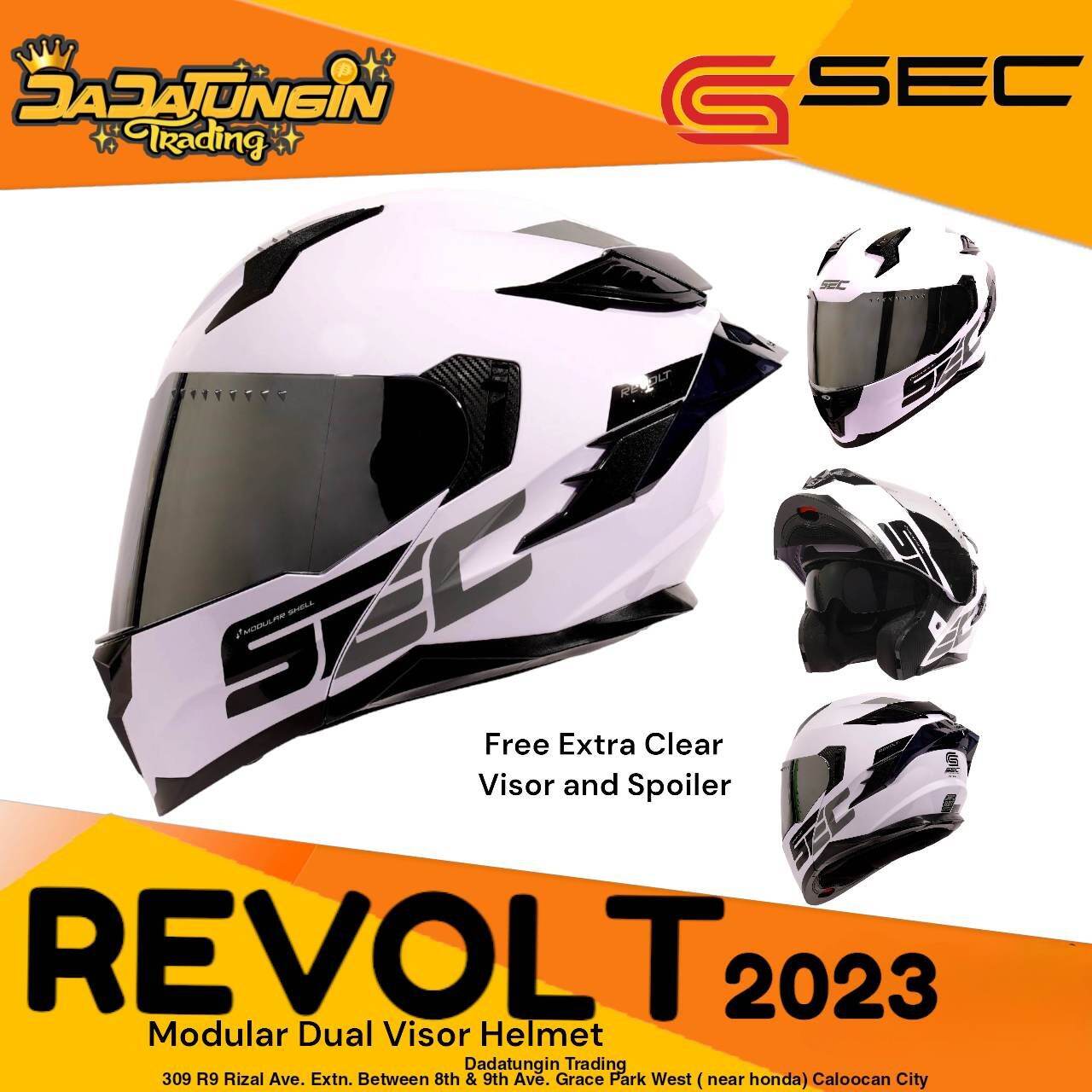 SEC Revolt 2023 Modular Helmet + FREE Extra Clear Visor and Spoiler ...