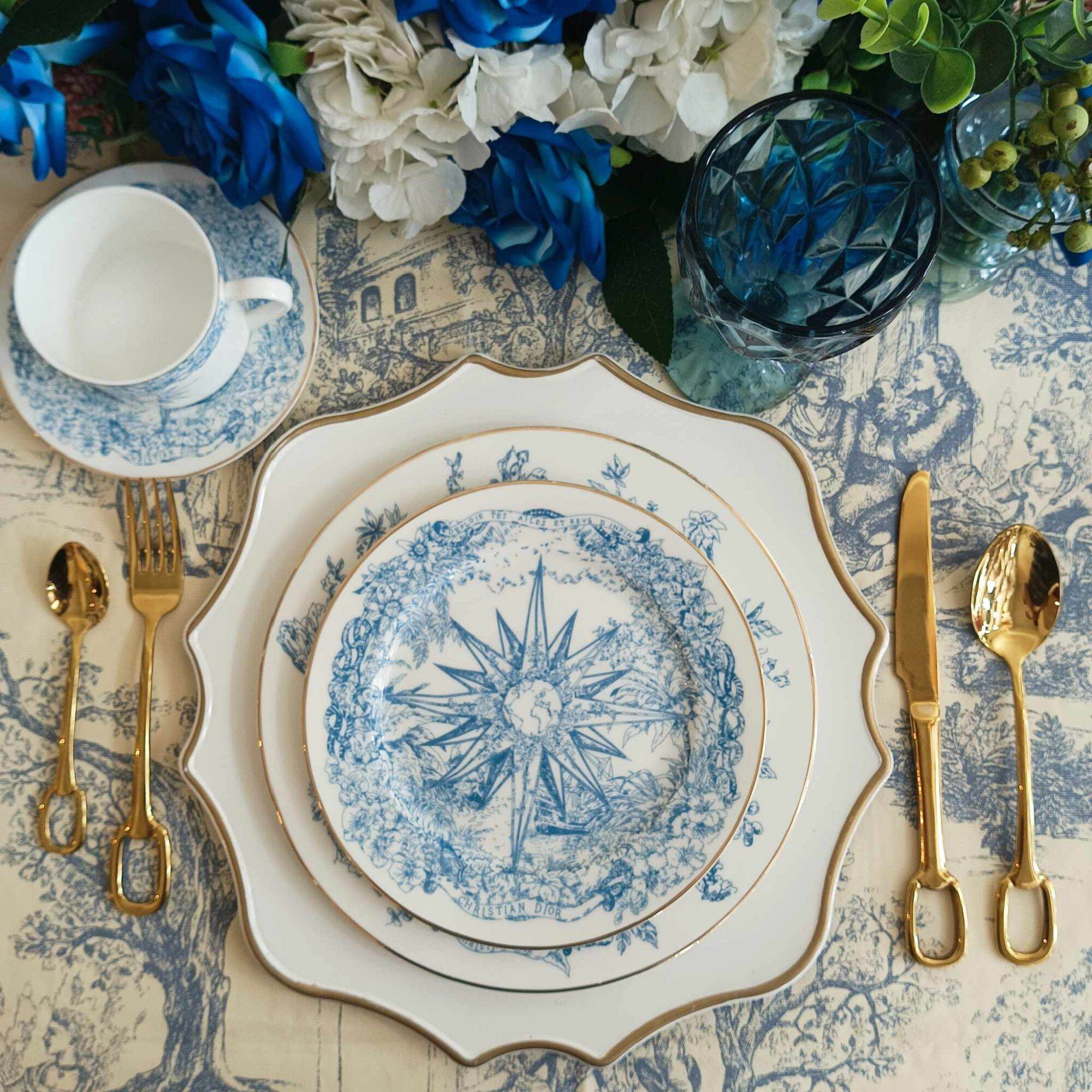 2pcs Dior Plate Set - Blue Jardin Inspired Plate Set