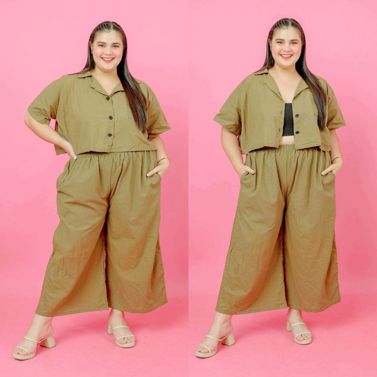 PLUS SIZE DENICE 2IN1 POLO COORDS TERNO FIT XL-4XL WIDELEG LINEN AND ...