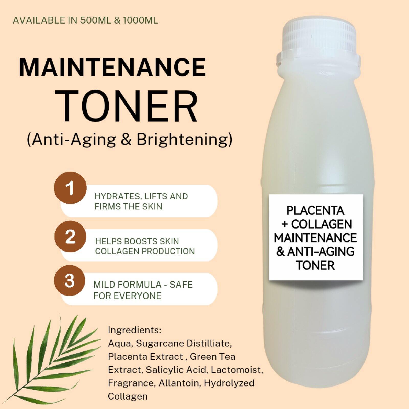 PLACENTA COLLAGEN MAINTENANCE TONER ANTI AGING AND WHITENING LITER ...