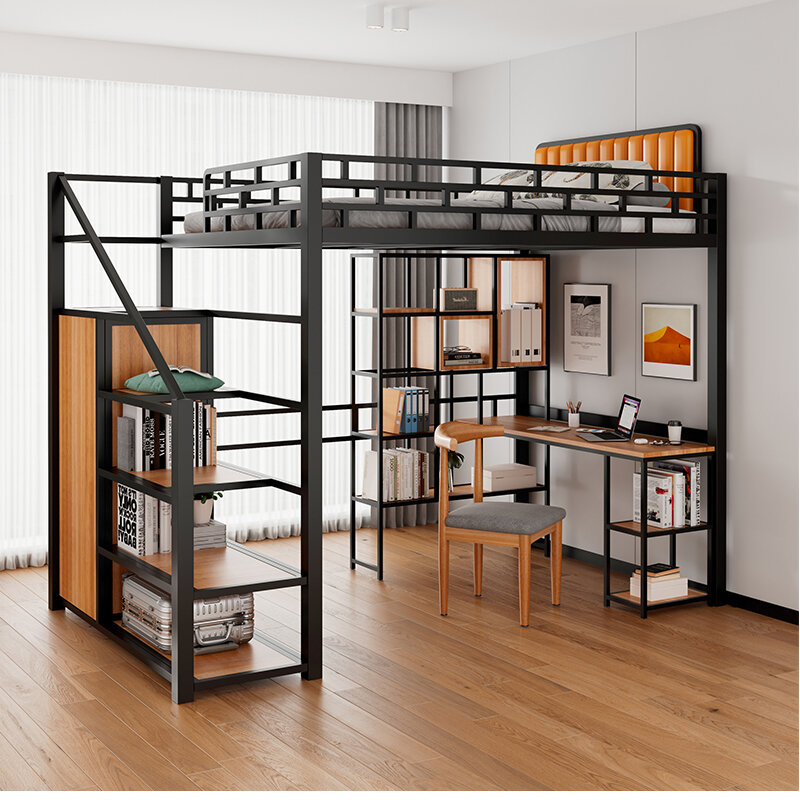 Elevated Bed Wrought Iron Upper Lower Berth Bed Sheets Upper Loft Adult ...