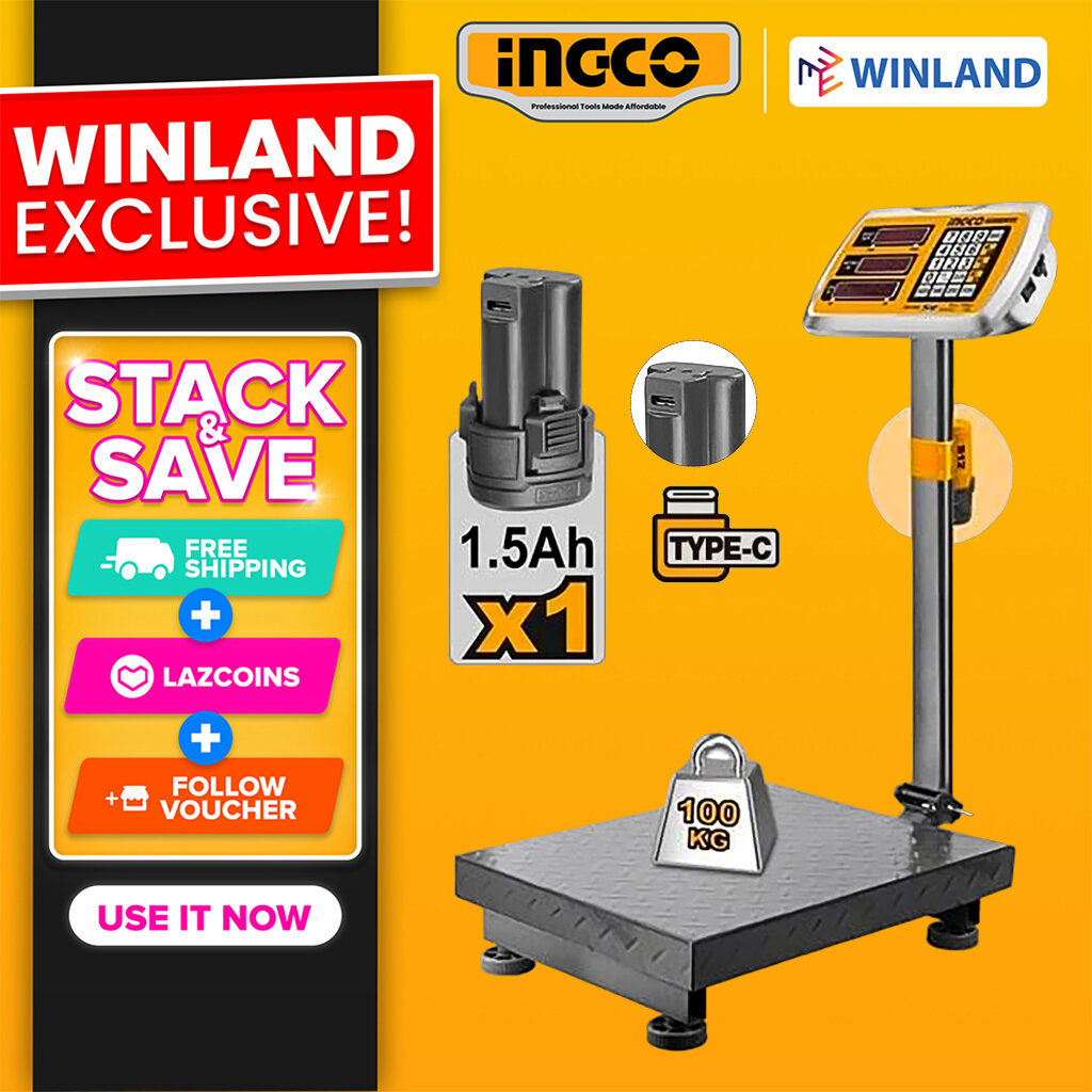 Ingco by Winland Lithium-Ion Weighing Scale 100KG (220LB) 12V w/ USB ...