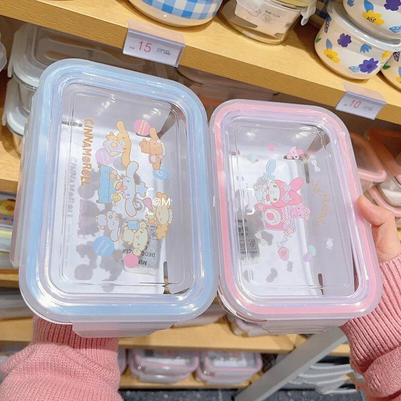 MINISO Miniso Sanrio Four-Side Buckle Glass Bento Bowl Sealed Insulated ...