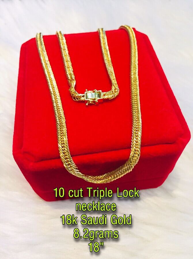 10 cut Triple Lock Necklace 18K Saudi Gold 💯 Pawnable 💯 Legit Gold ...