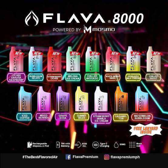 Flava Mosmo 8000 Puffs Disposable Vape Pod 700mah Type C Rechargeable 10ml 30mg Freebase