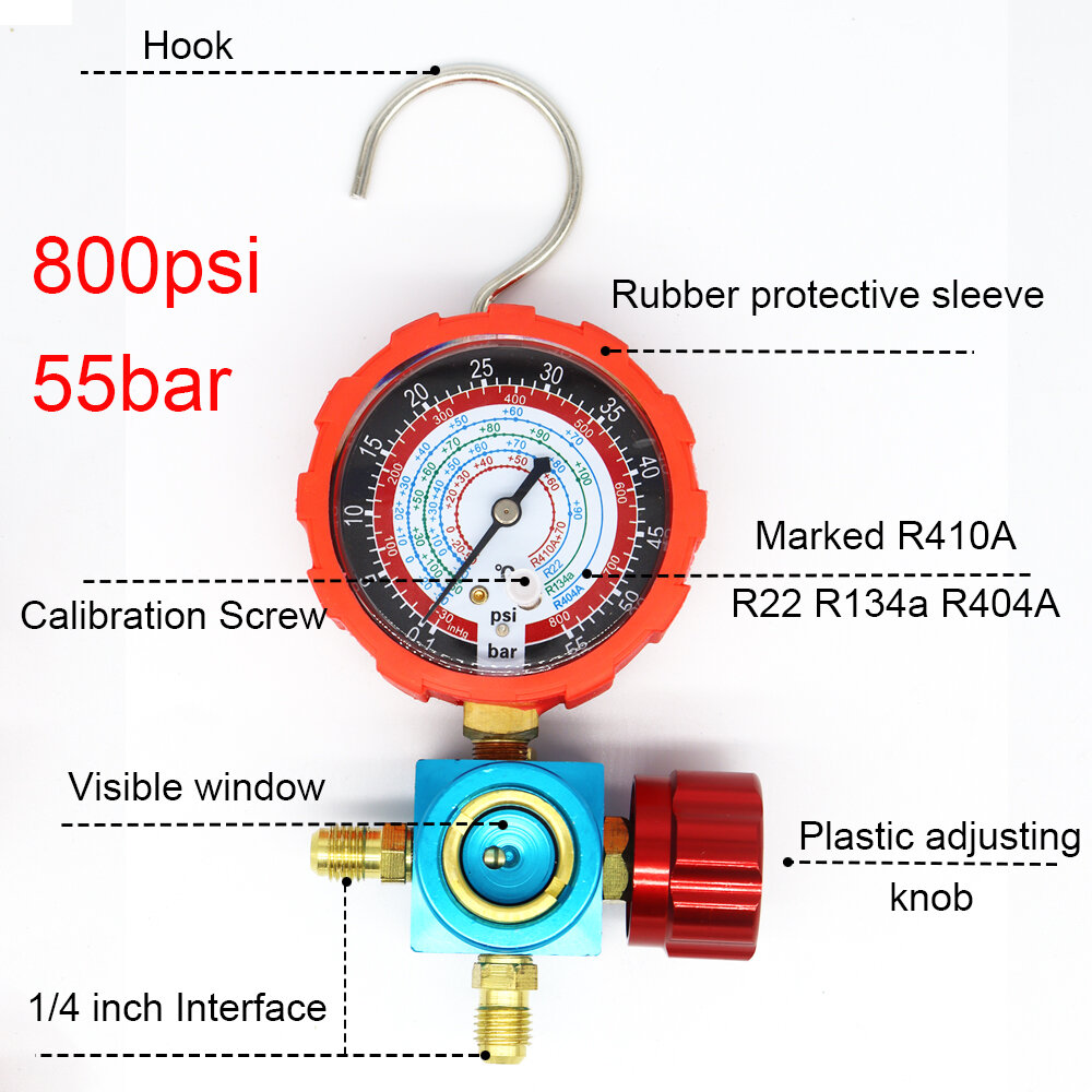 R410A 800/500PSI Refrigerant Manifold Gauge Manometer Valve Presure ...