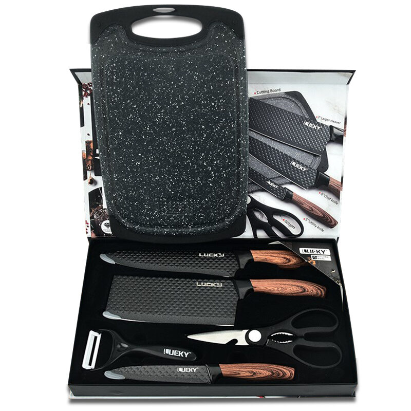 6PCS Kitchen Knife Set with Cutting Board Stainless Steel Kitchen ...