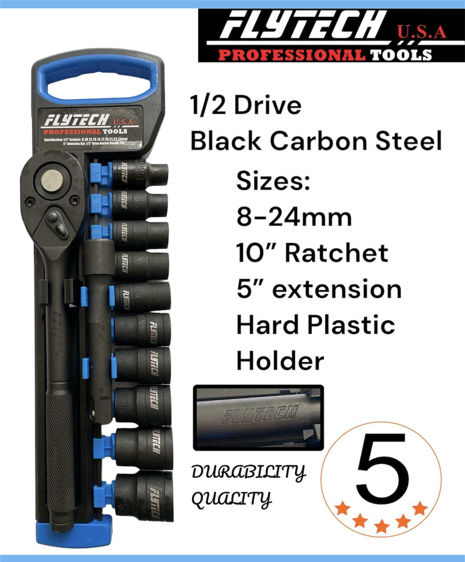 Original FLYTECH USA 12pcs 1/2"Dr. Heavy Duty Socket set 6points