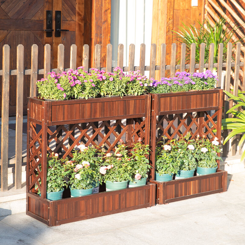 Antiseptic Wood Flower Box Outdoor Planting Box Carbonized Solid Wood ...