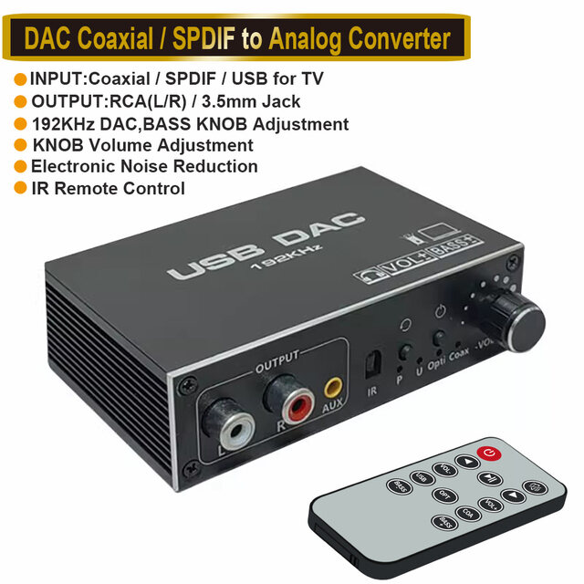 192KHz HiFi Audio-Decoder DAC Remote Control TV Optical Coaxial USB OTG ...