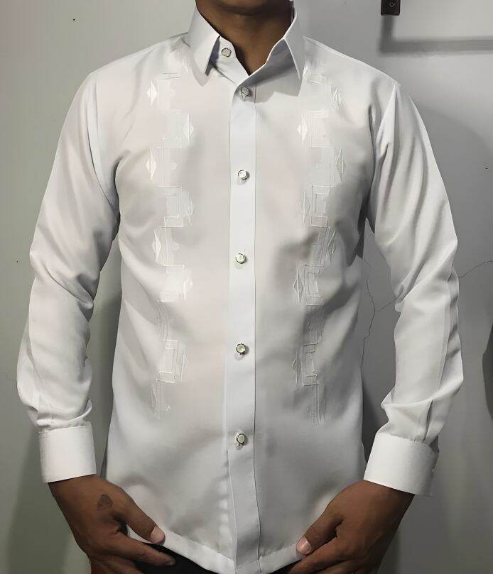 White Barong - Long Sleeve with Miyaki Fabric (Random Computerized ...