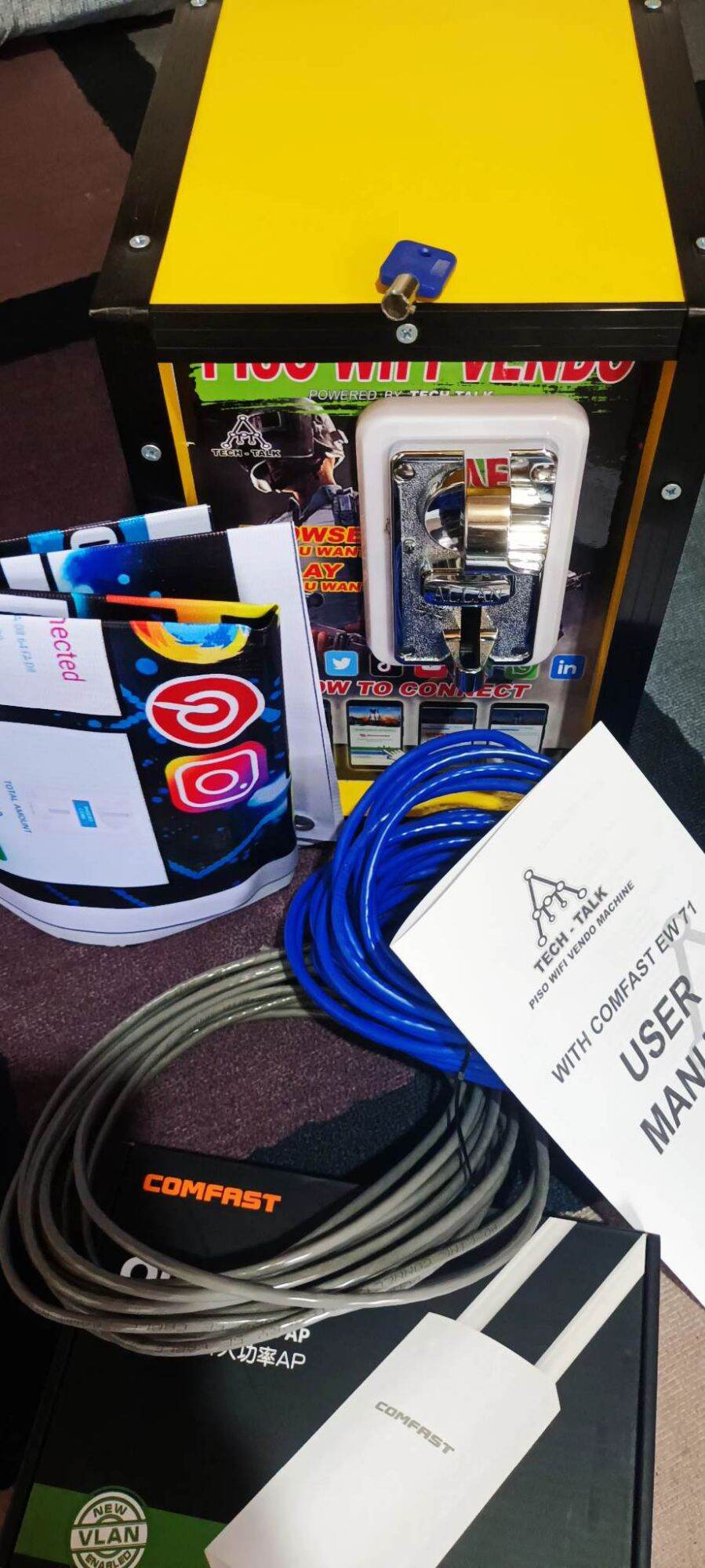 PISO WIFI VENDO MACHINE COMPLETE SET WITH COMFAST EW71 OUTDOOR ANTENNA ...