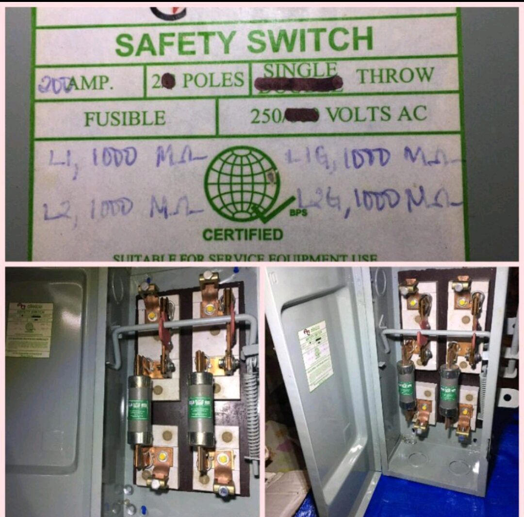 heavy-duty alliedcor fuse box/safety switch 200amps, 2 pole, single ...