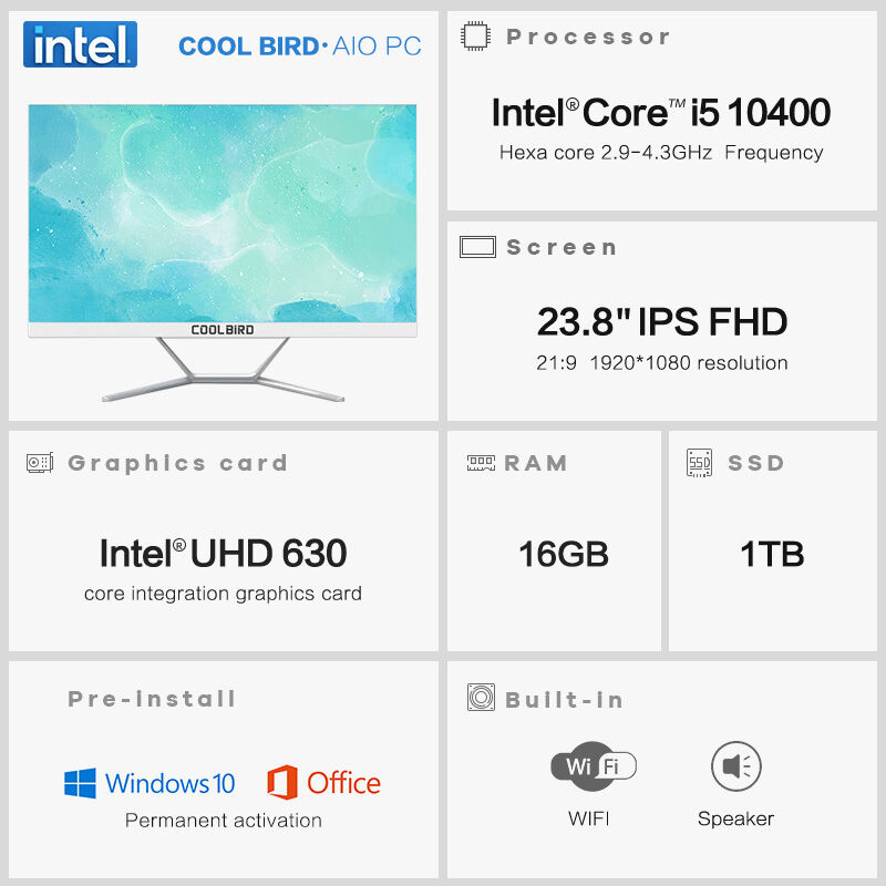 All in One Office Desktop PC intel core i5 13400 processor 16G RAM 1TB ...