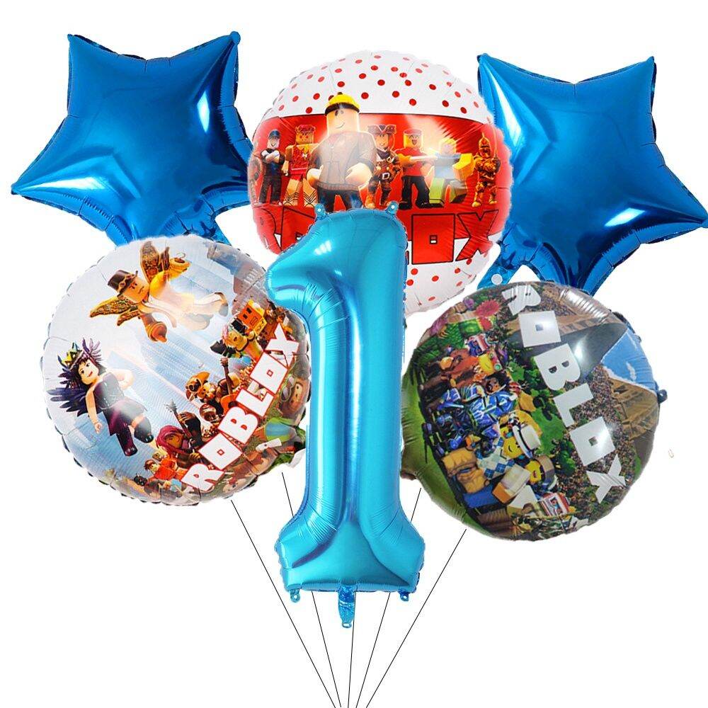 6in1 Roblox Balloons with Blue Big Number 2ft | Roblox Theme Party Foil ...