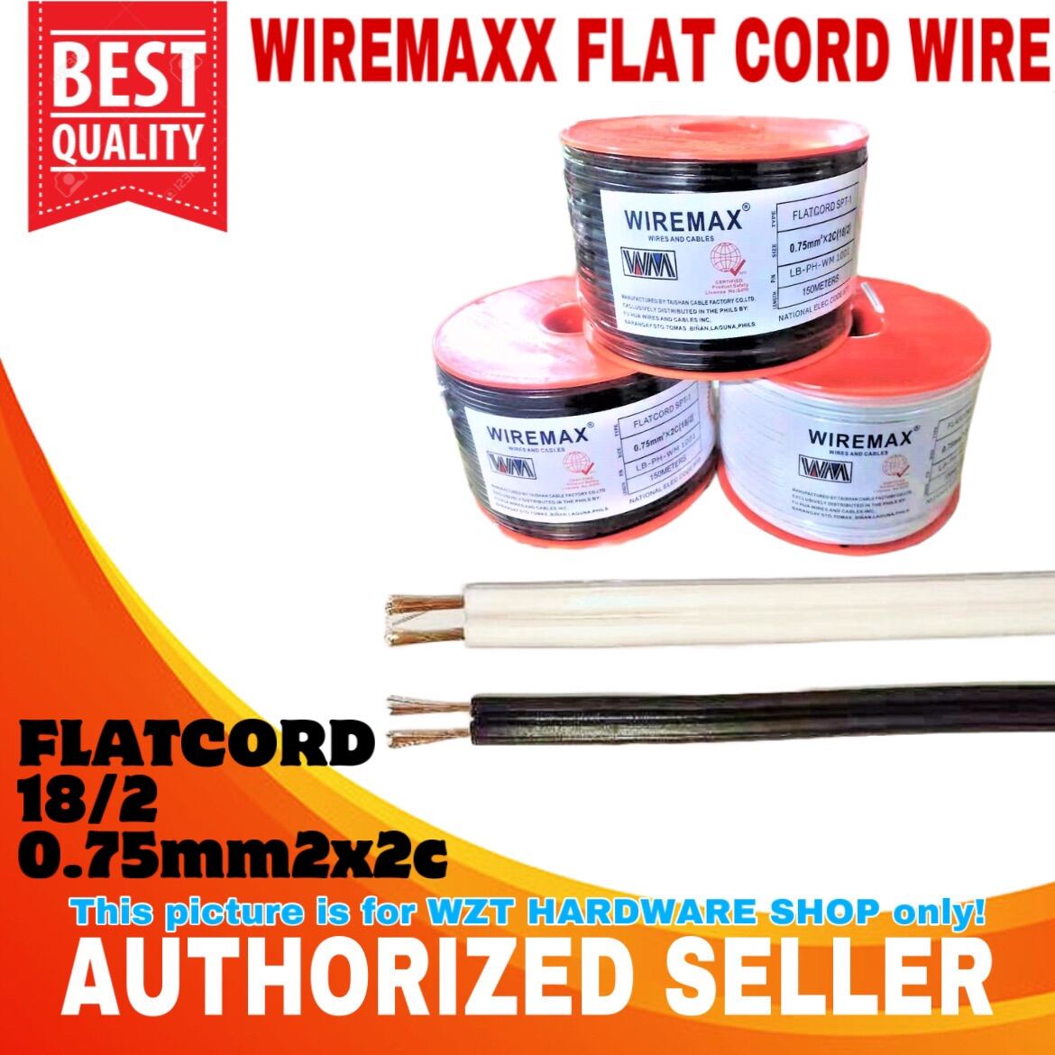 WIREMAX FLAT CORD WIRE BLACK & WHITE 22/2c - 18/2c - 16/2c (10 METERS ...