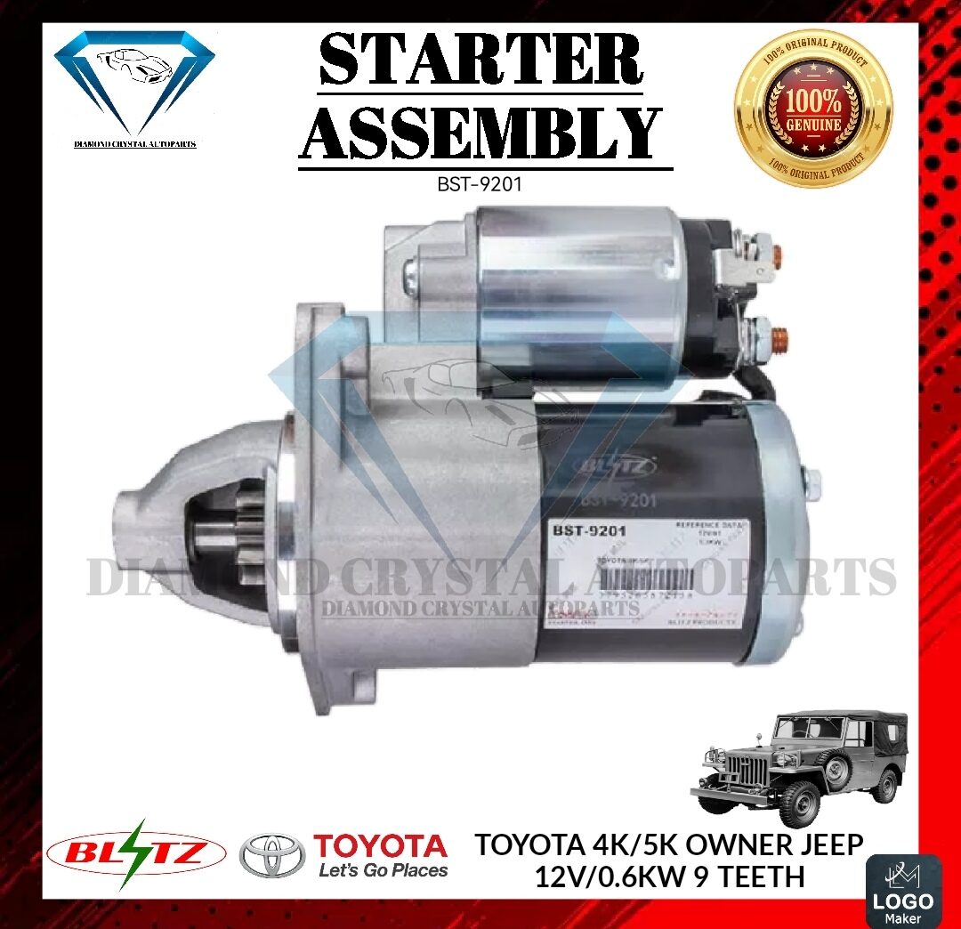 STARTER ASSEMBLY TOYOTA 4K / 5K OWNER JEEP 12V/0.6KW 9 TEETH "BLITZ ...