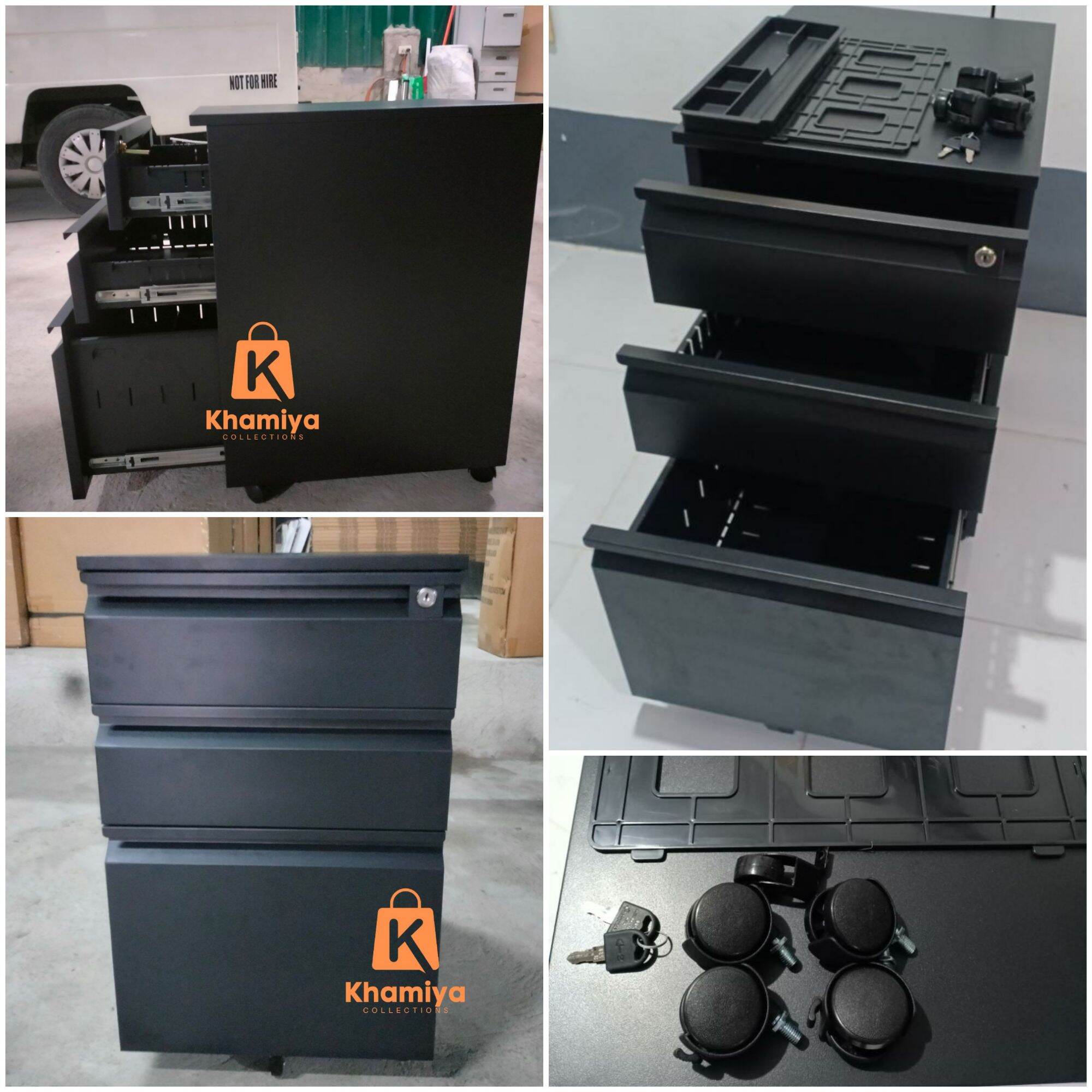 Black 3 drawer Mobile Drawer with keylock, Mobile Pedestal Cabinet ...