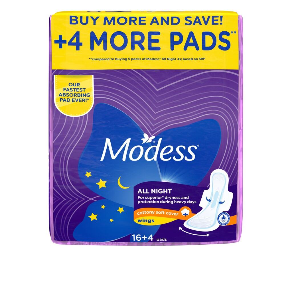 MODESS ALL NIGHT SANITARY NAPKINS 16s+4 pads | Lazada PH