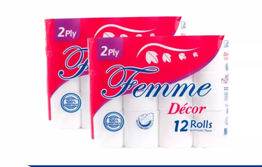 FEMME DECOR BATHROOM TISSUE 2PLY / 150 PULLS / 300 SHEETS / 12 ROLLS ...