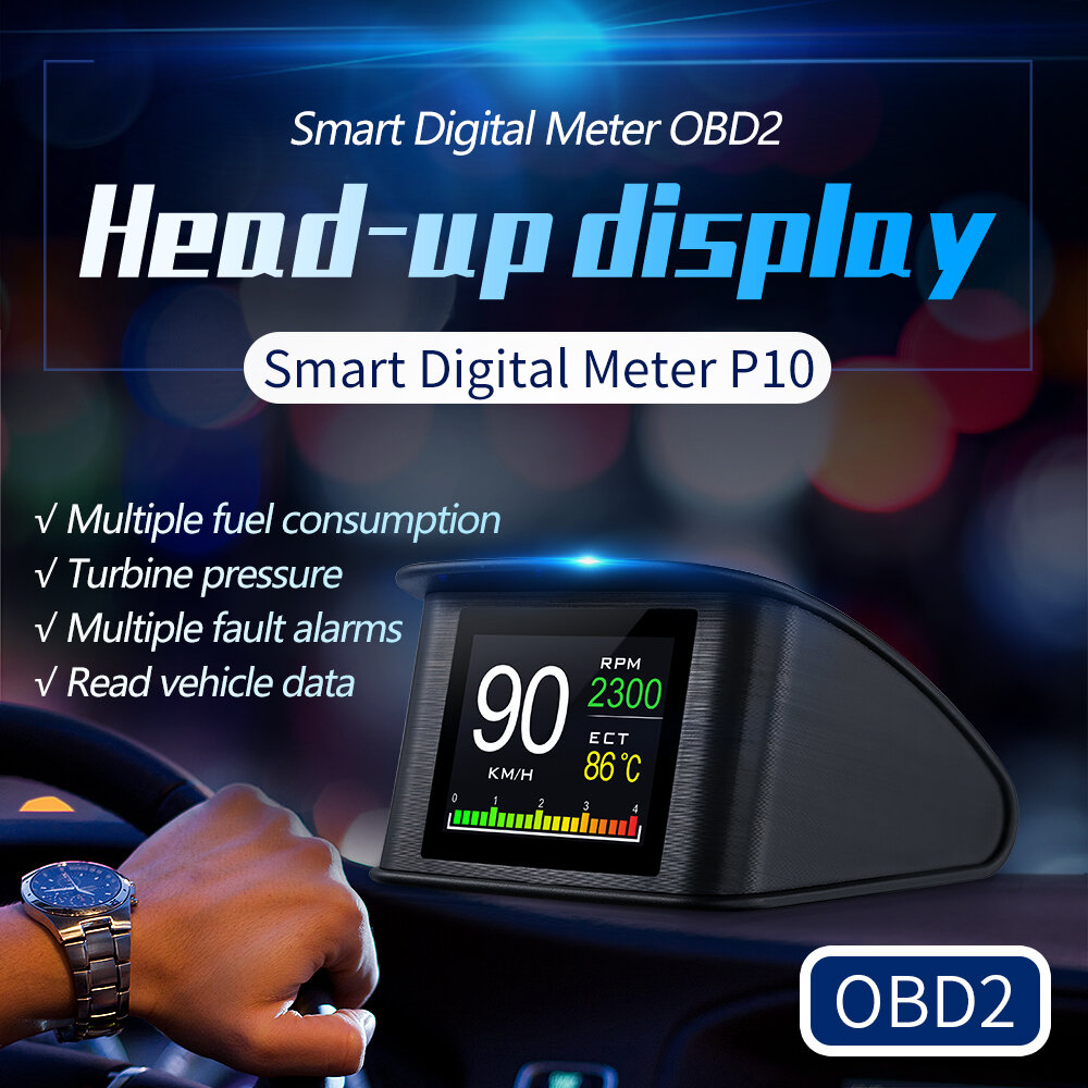 Universal HUD P10 OBD2 Smart Digital Meter Head Up Display Overspeed ...