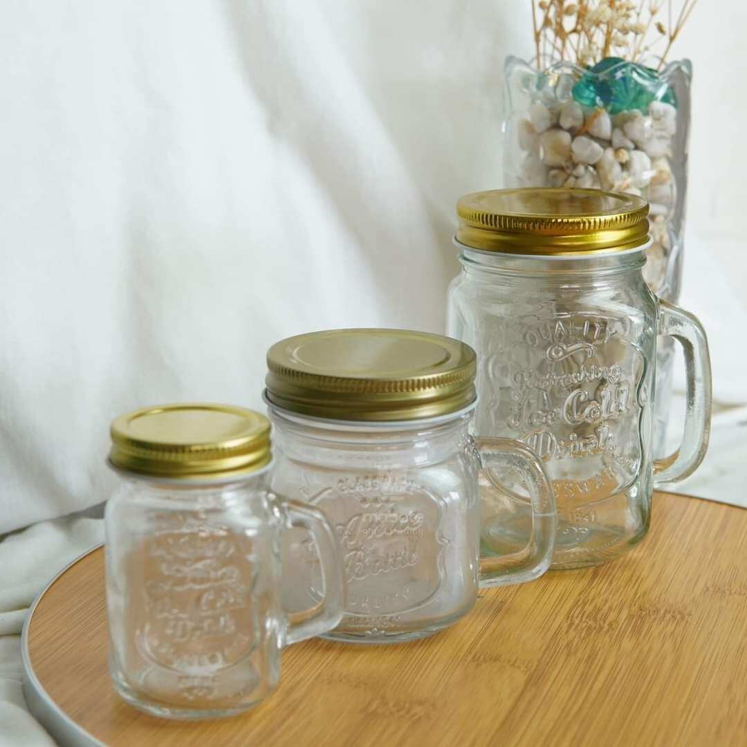 Mason Mugs with Gold Lids | Iced Coffee Jars Aesthetic Glassware ...