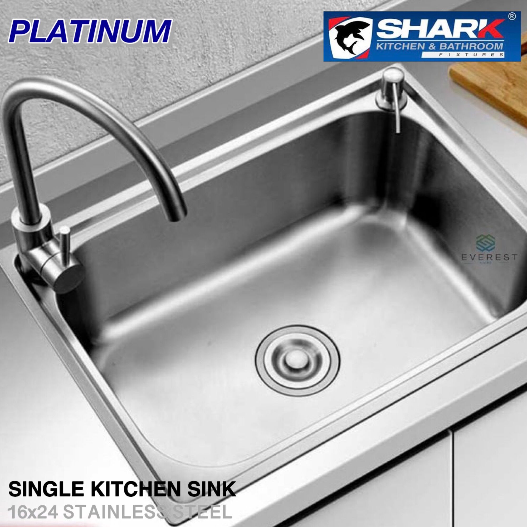 SHARK Single Kitchen Sink | 16x24 Stainless Steel Kitchen Sink ...