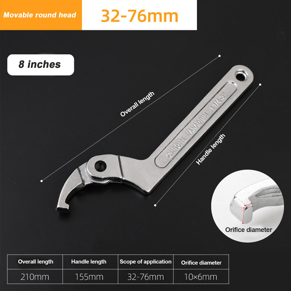 Adjustable Wrench Hook Spanner Round Head CR-V Spanner Key 19-51/32 ...