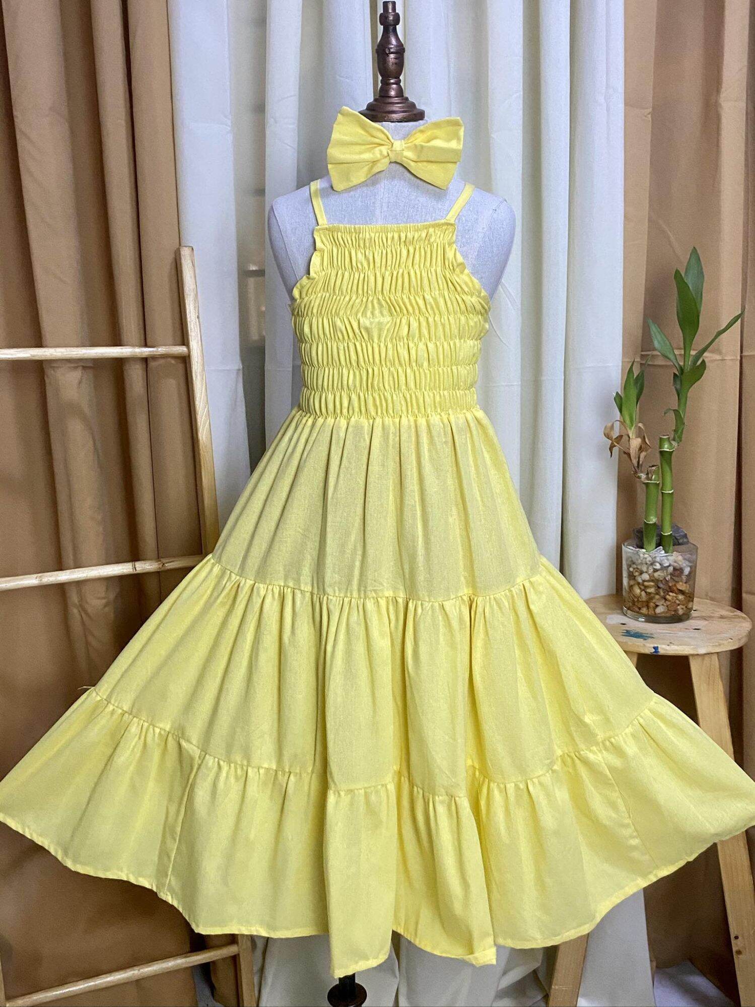 Little Vella Linen Maxi Smock Dress with Hairclip ( 1-11 Years Old ...