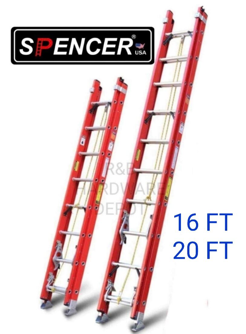 SPENCER USA FIBERGLASS INDUSTRIAL EXTENSION LADDER WITH DOUBLE LOCK 16 ...